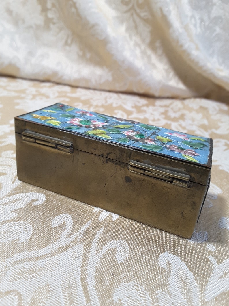 Box Vintage Brass and Enameled Hinged Coffin Style Pin Box - Etsy