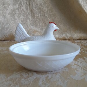 Milk Glass Hen Candy Dish Painted Face Red Comb - Etsy
