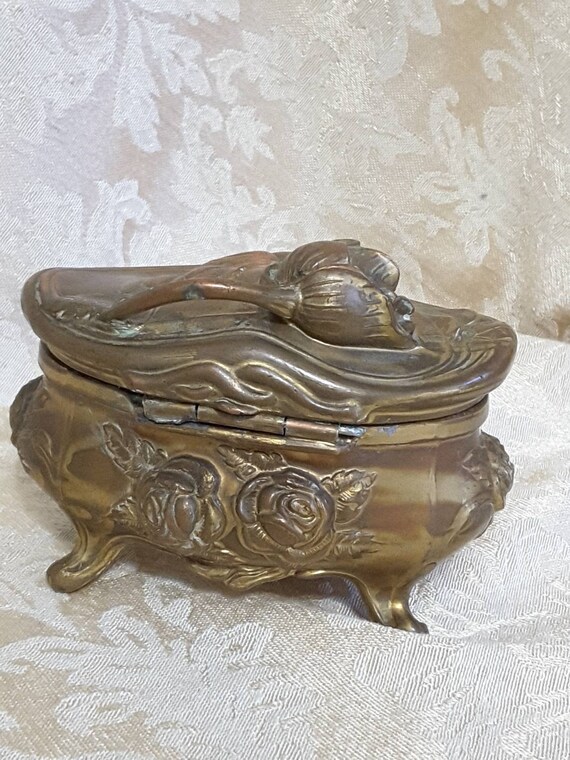 Antique Casket Style Victorian Art Nouveau Hinged Lid… - Gem