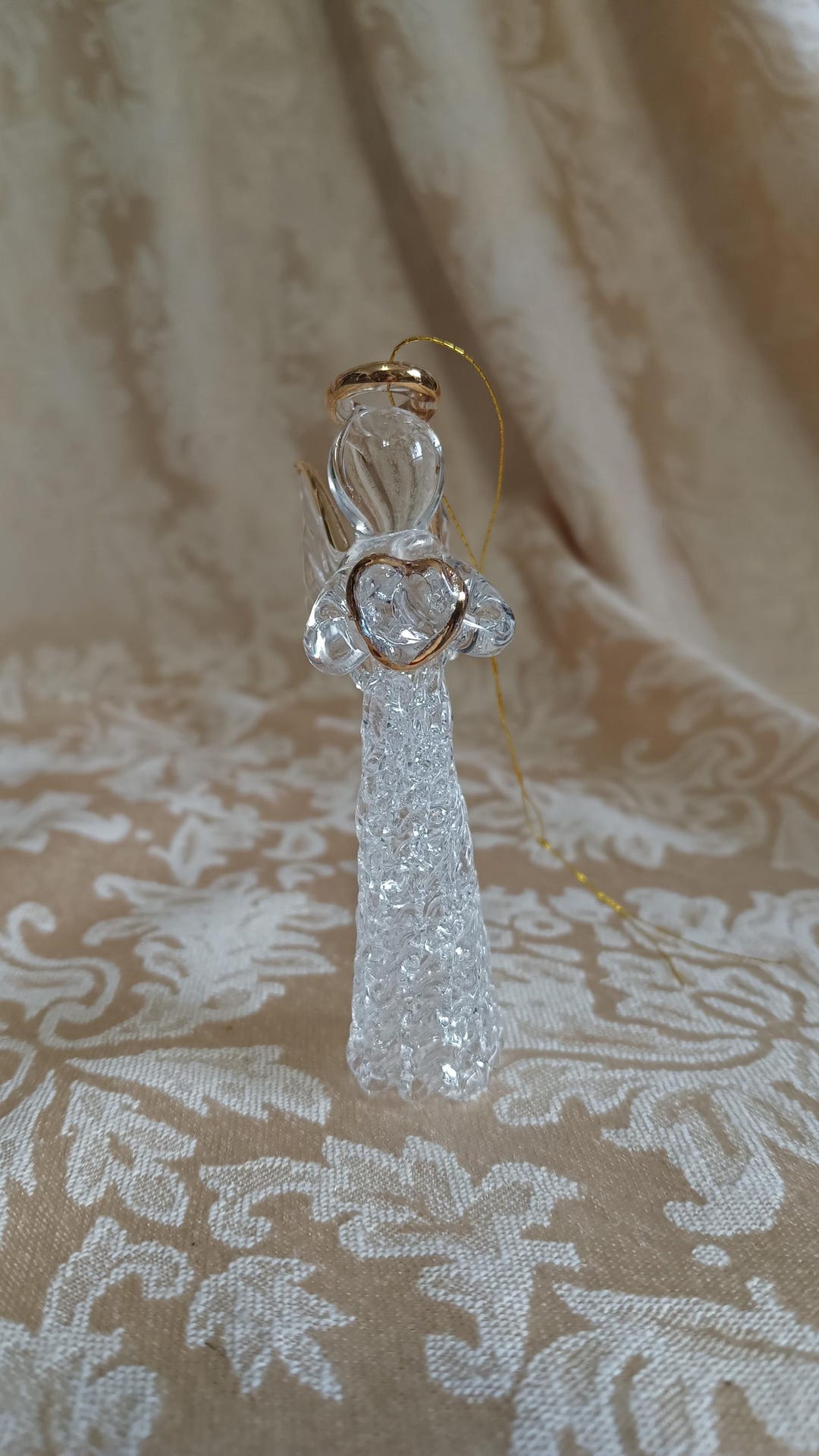 Spun Glass Angel Ornament Gold Tone Accents - Etsy