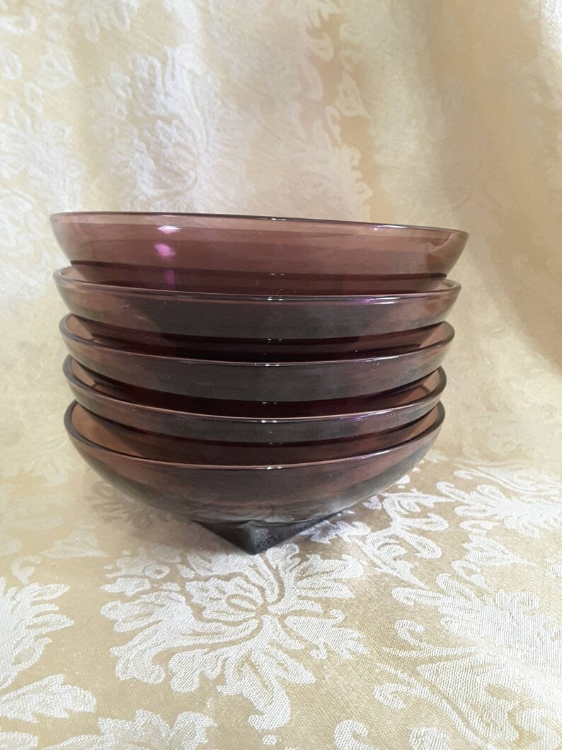 Vintage Hazel Atlas Amethyst Glass Bowls - Set of 5 Footed Bowls - Etsy