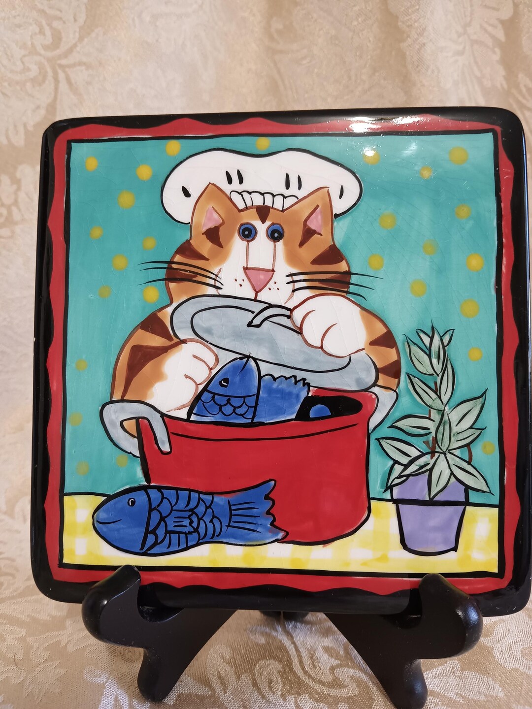 Catzilla 2002 Glazed Ceramic Trivet Tile - Etsy