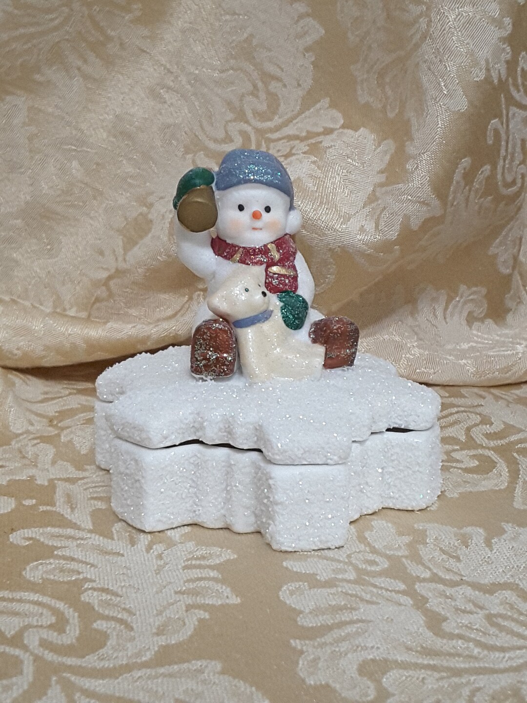 Adorable Sparkling Ceramic Snowman Snowflake Trinket Box - Etsy