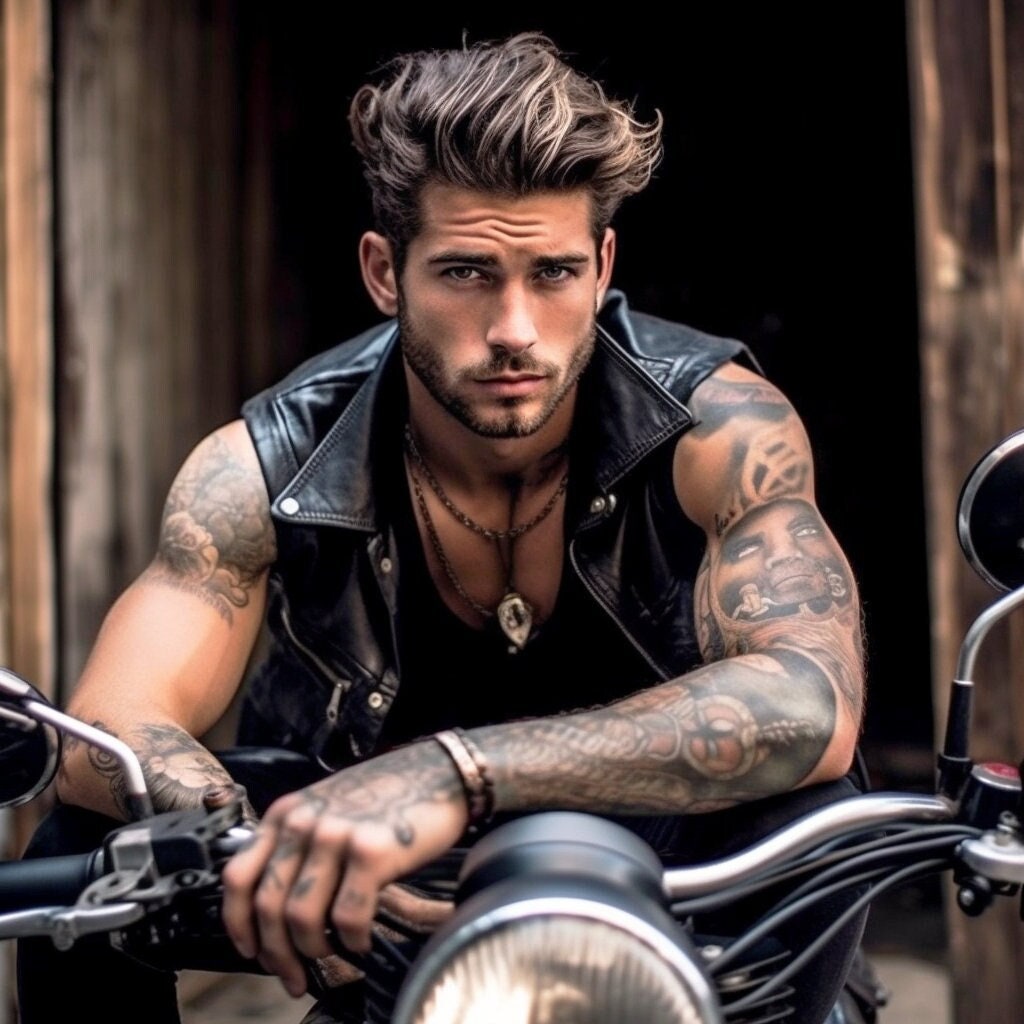 AI Male Model: Bad Boy Biker, Romance Novel Cover Model, AI Photography ...