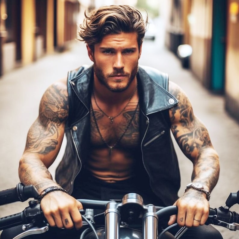 AI Male Model: Bad Boy Biker, Romance Novel Cover Model, AI Photography ...
