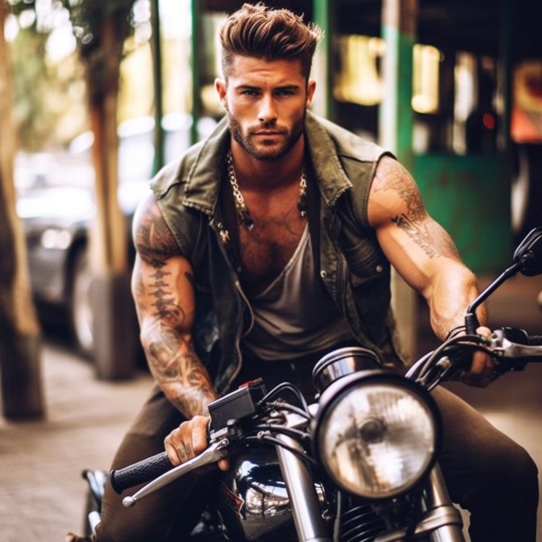 AI Male Model: Bad Boy Biker, Romance Novel Cover Model, AI Photography ...