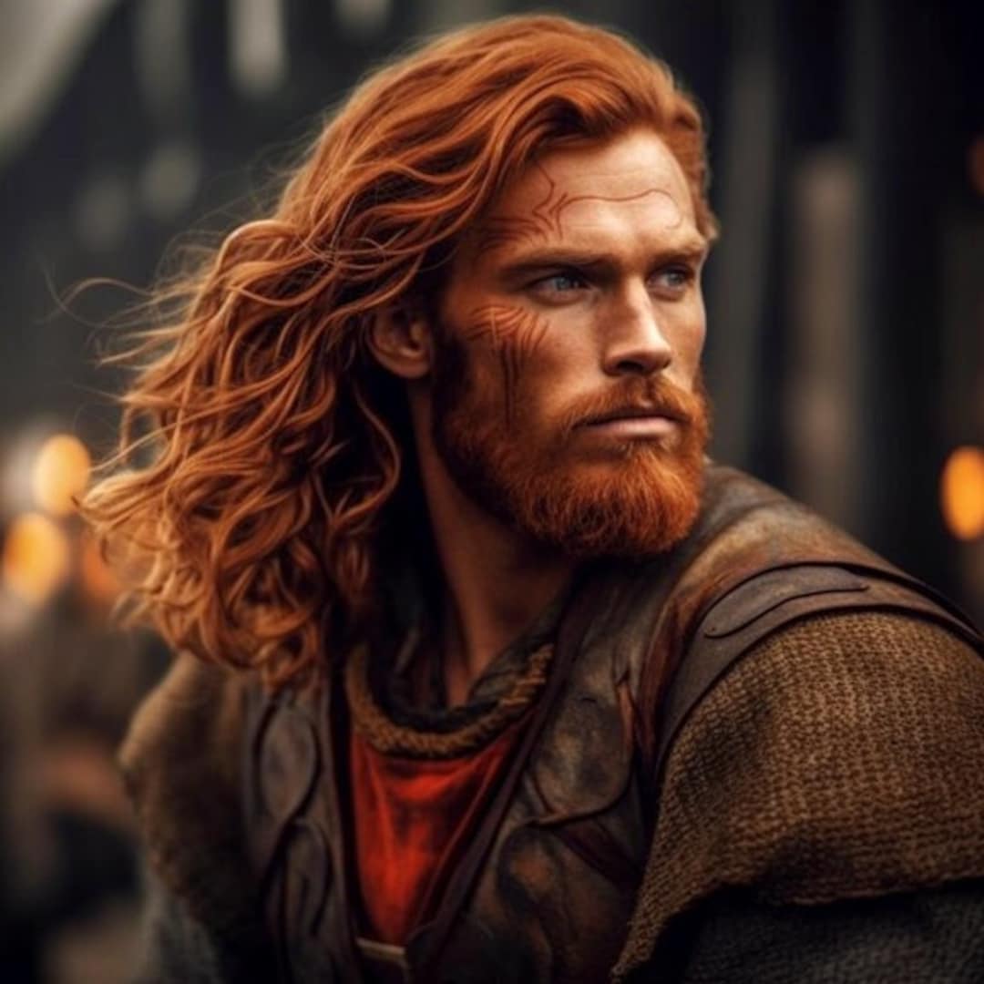 AI Red Hair Male Viking Model: Hot Viking, Romance Novel Cover Model ...