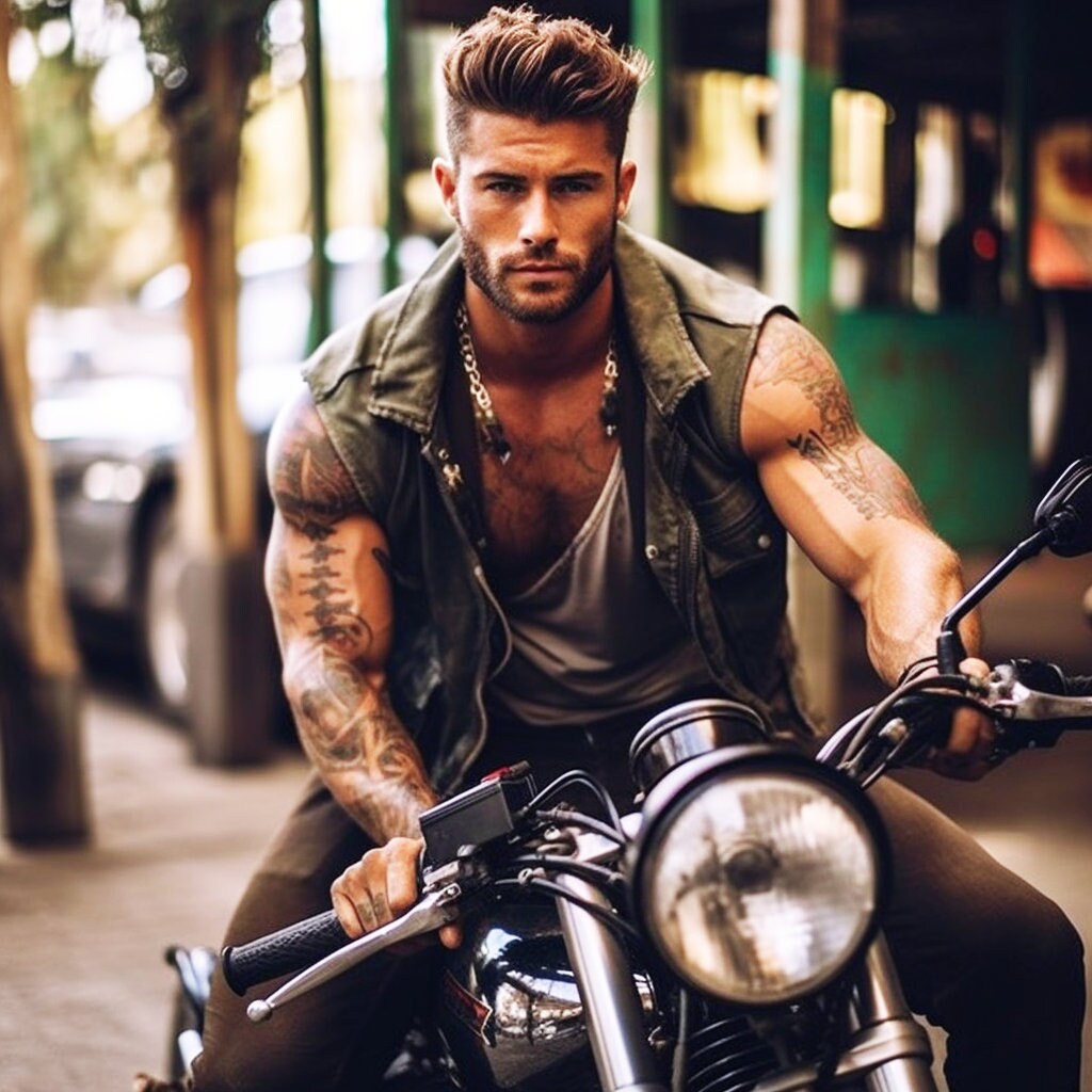 AI Male Model: Bad Boy Biker Romance Novel Cover Model AI - Etsy