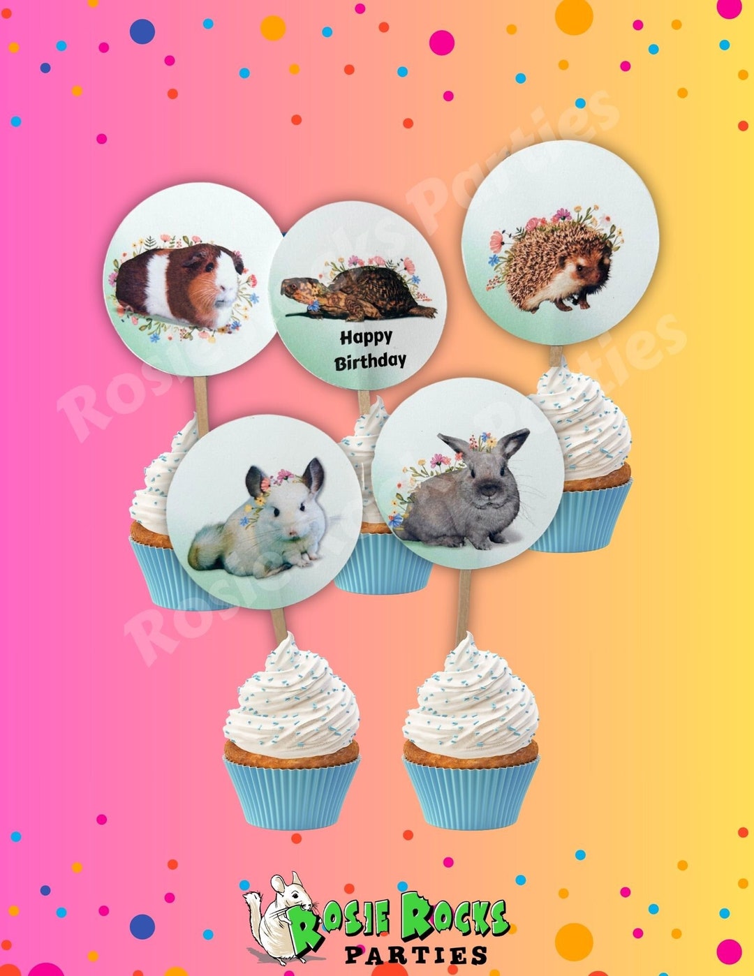 Cupcake Toppers Flower Critter Party Animals Wild One Zoo Cuddly ...
