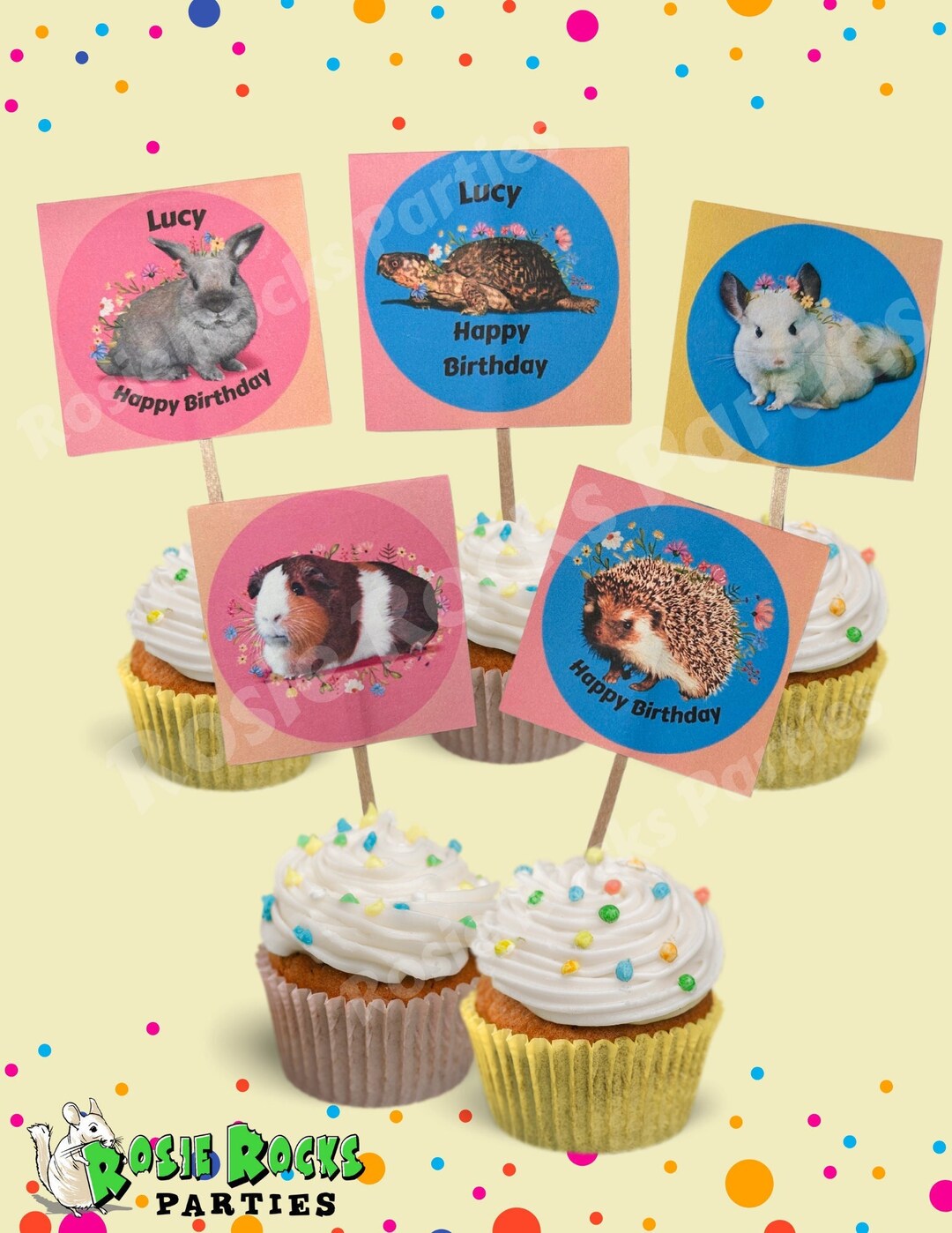 Cupcake Toppers Flower Critter Party Animals Wild One Zoo Cuddly ...