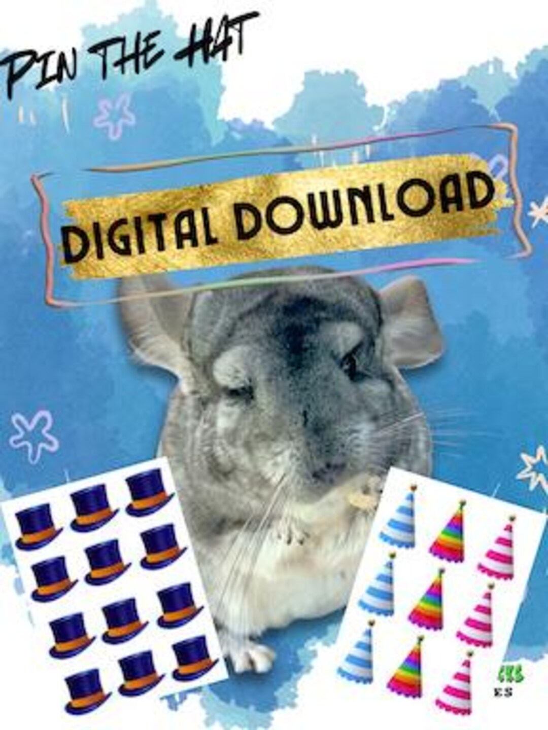 Pin the Birthday Hat on the Chinchilla, Party Game, Printable Game ...