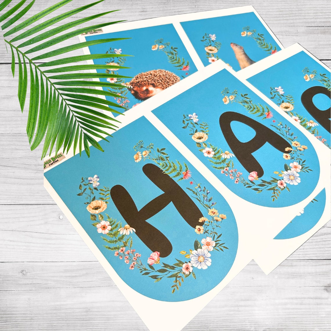 Happy Birthday Banner Party Animals Hedgehog Ferret Rabbit Chicks ...