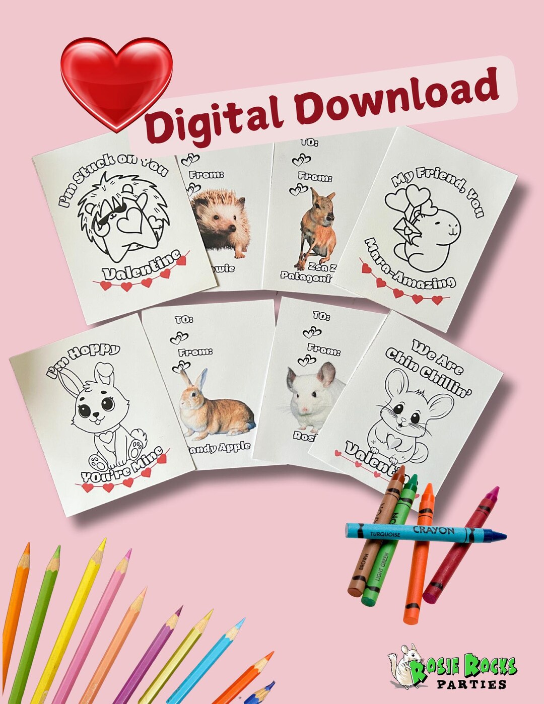 Printable Animal Valentine Cards - 8 Cute Wildlife Designs to Color ...