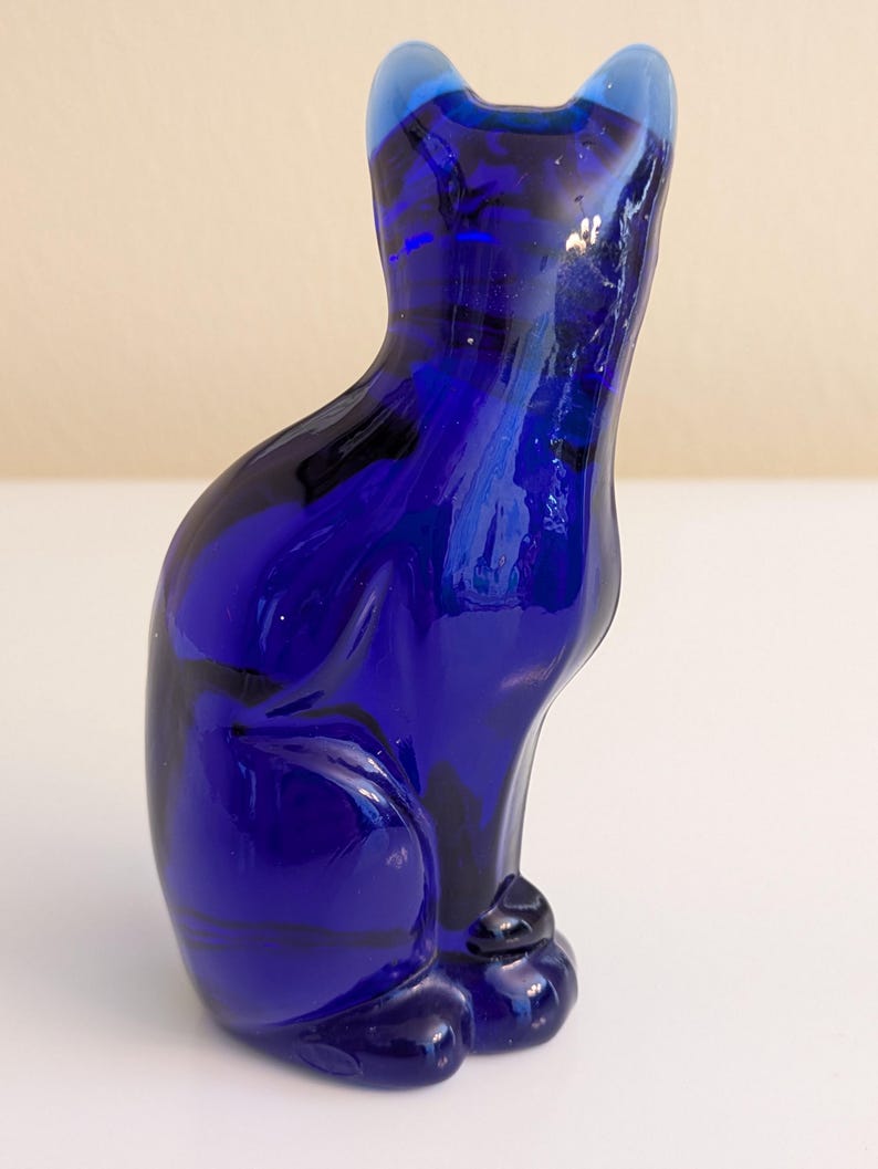 Vintage Cobalt Blue Glass Cat - Etsy