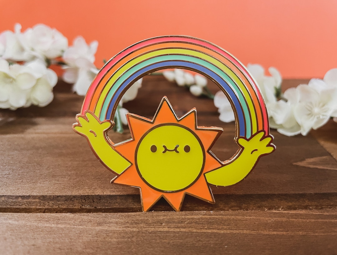 Sun and Rainbow Enamel Pin | Cute Sun Enamel Pin | Sun Enamel Pin ...