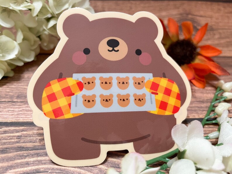 Baking Bear Vinyl Sticker Cute Bear Sticker Cottage Core - Etsy