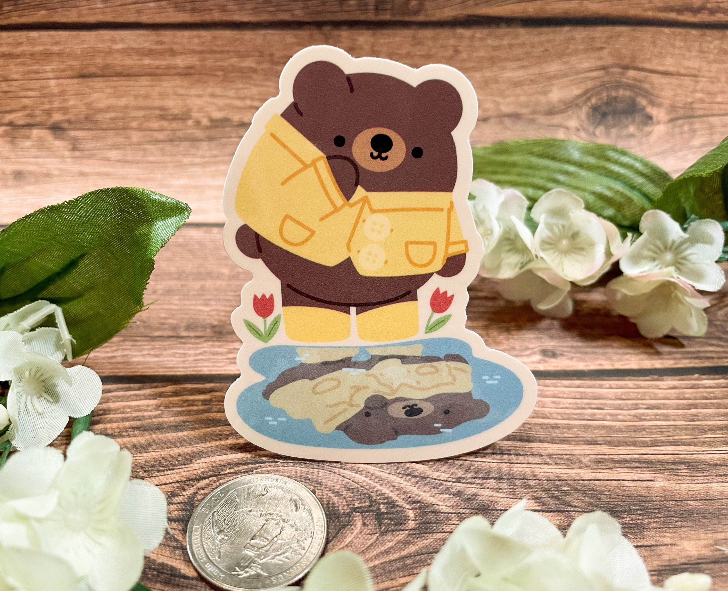 Raincoat Bear Vinyl Sticker Cute Bear Sticker Cottage Core - Etsy