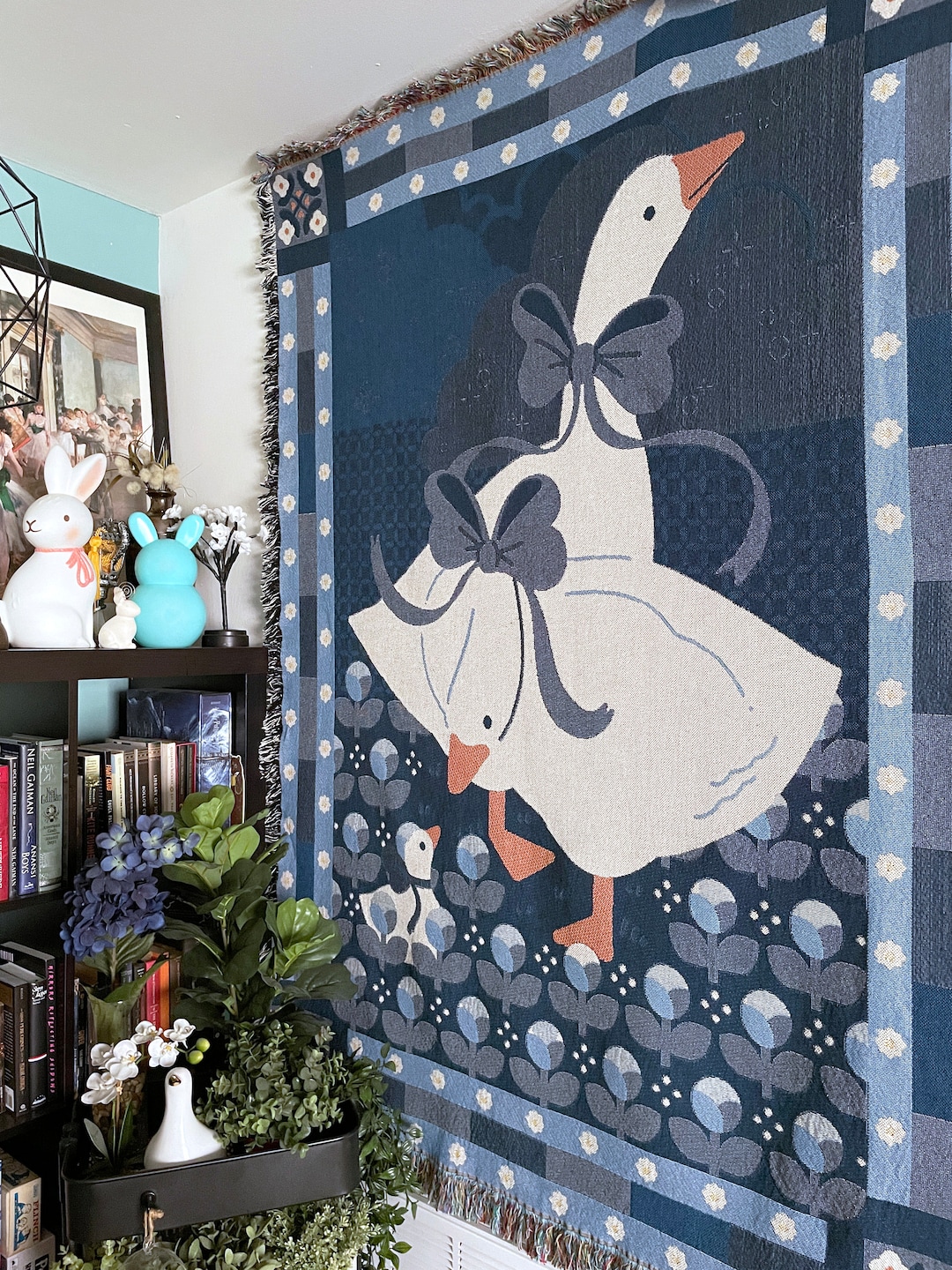 Goose Tapestry Woven Blanket Goose With Bow Cotton Throw Blanket ...