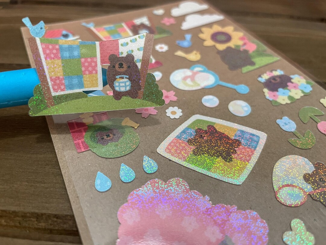 Double Backyard Sticker Sheet | Cute Bear Sticker Sheet | Relaxing ...