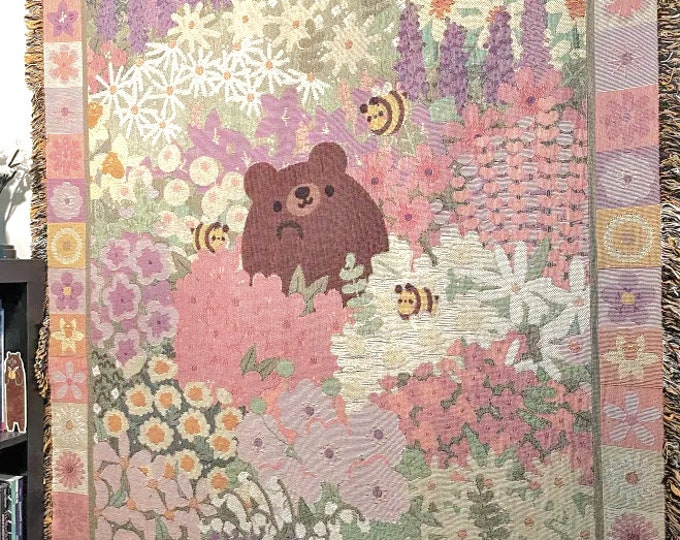 Pastel Version Flower Field Bear Tapestry Woven Blanket | Pastel Bear ...