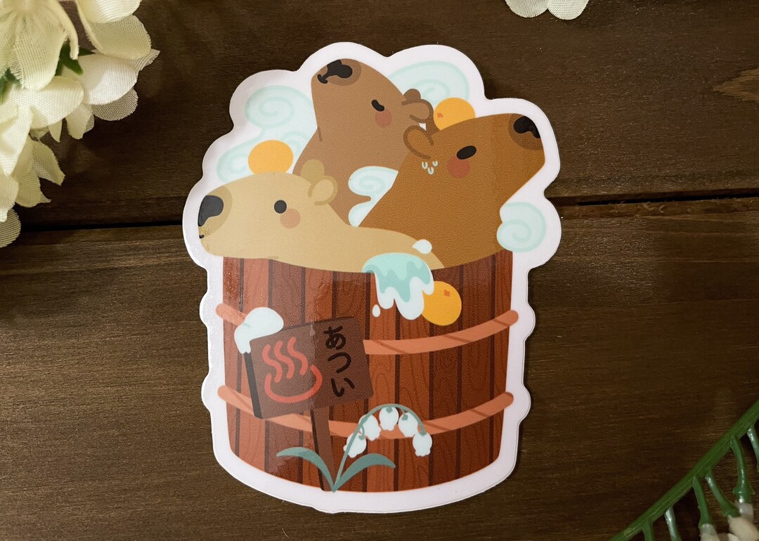 Capybara Vinyl Sticker | Cute Capybara Sticker | Capybara Hot Springs ...