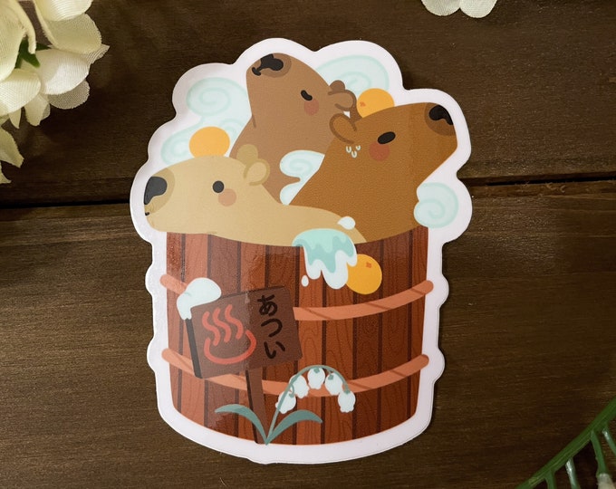 Capybara Vinyl Sticker | Cute Capybara Sticker | Capybara Hot Springs ...