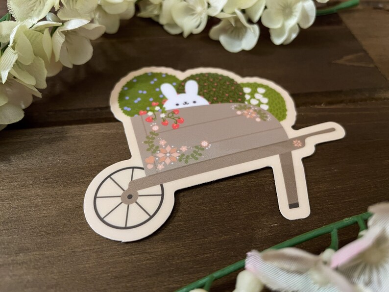 Bunny in Wheelbarrow Vinyl Sticker Cute Bunny Sticker - Etsy