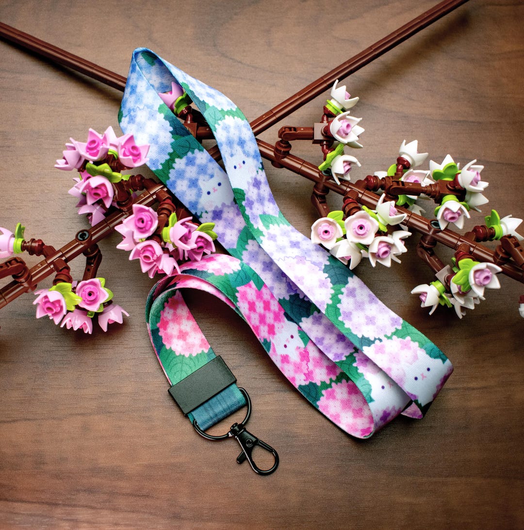 Hydrangea Cat Lanyard | Cute Colorful Teacher Lanyard | Cat Lanyard ...