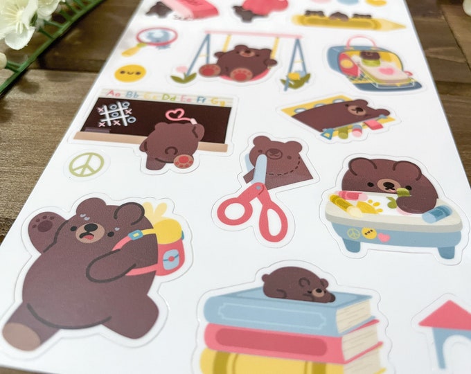 School Bear Sticker Sheet | Playground Sticker Sheet | Elementary ...