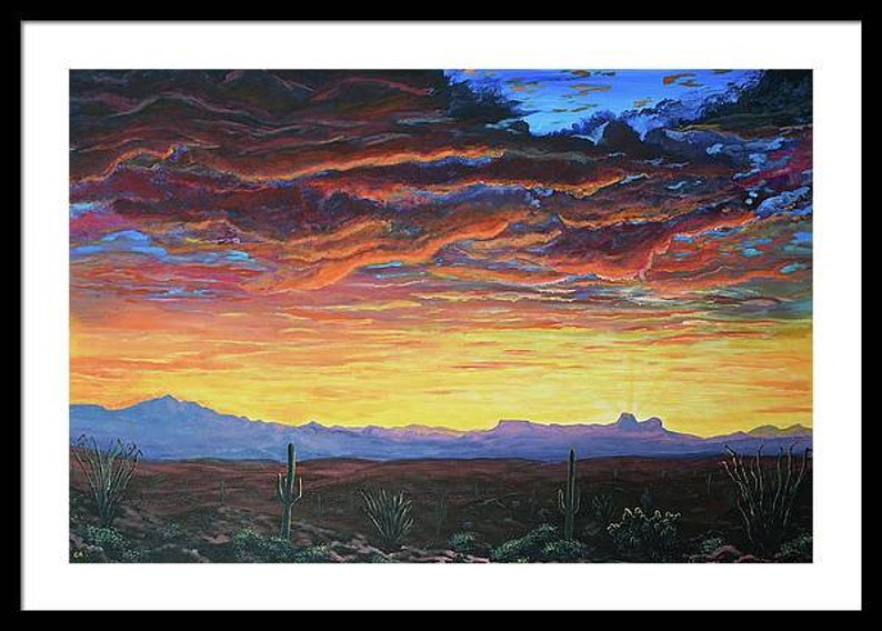 Tucson Art Print, Tucson Arizona Sunset, Arizona Sunset Painting ...