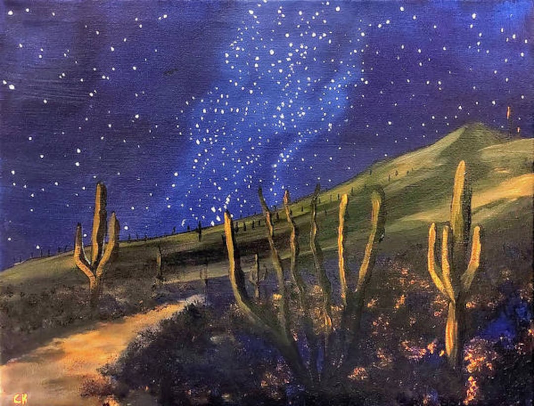 Tumamoc Hill Stars Painting, Tucson AZ Original Painting, Tucson ...