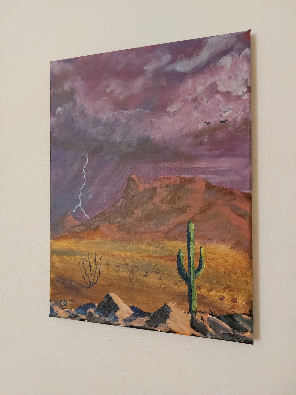 Picacho Peak Monsoon, Tucson Arizona Original Art, Acrylic Painting on ...