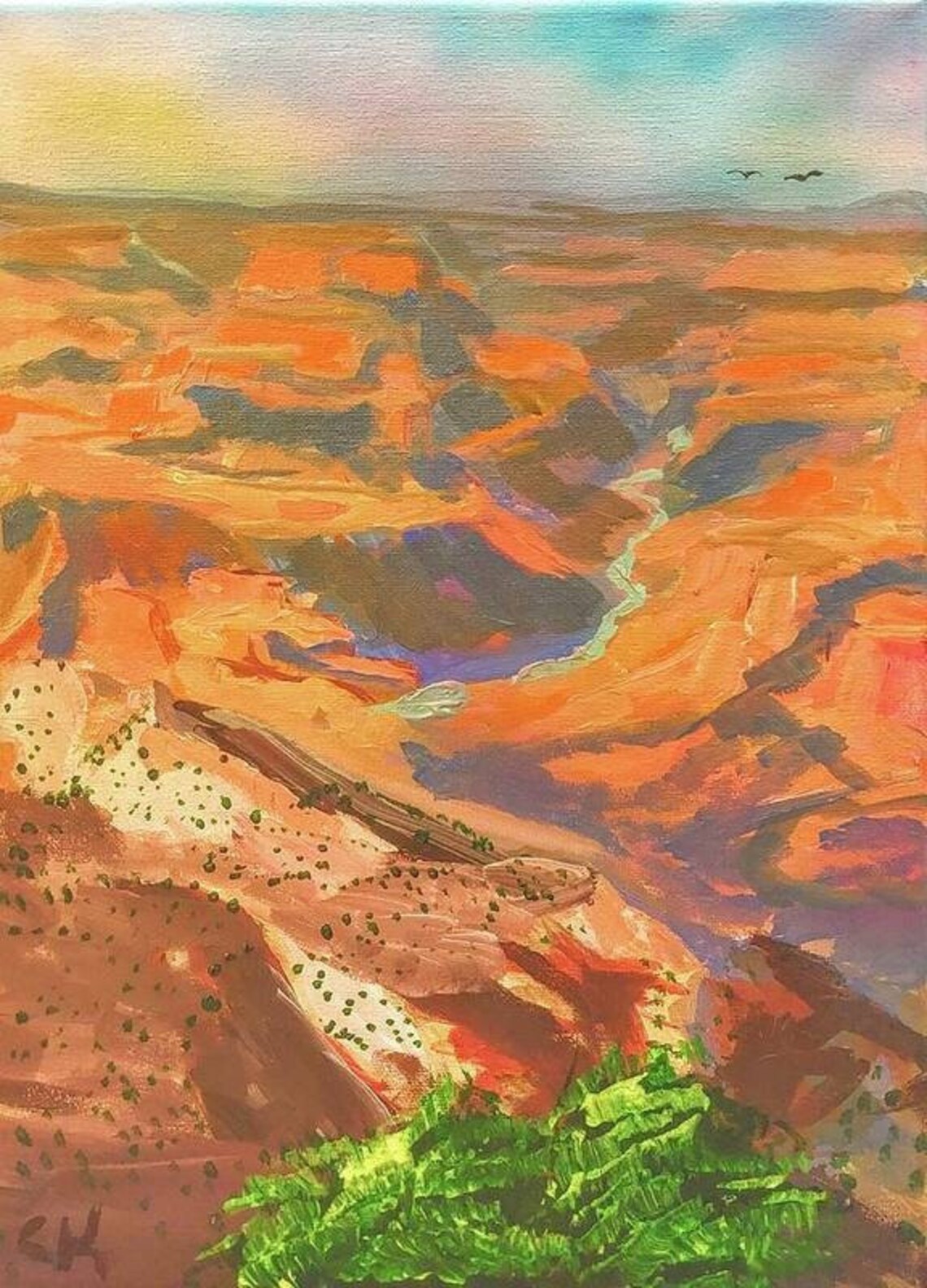 Grand Canyon Original Painting, Navajo Point Art, Arizona Original ...
