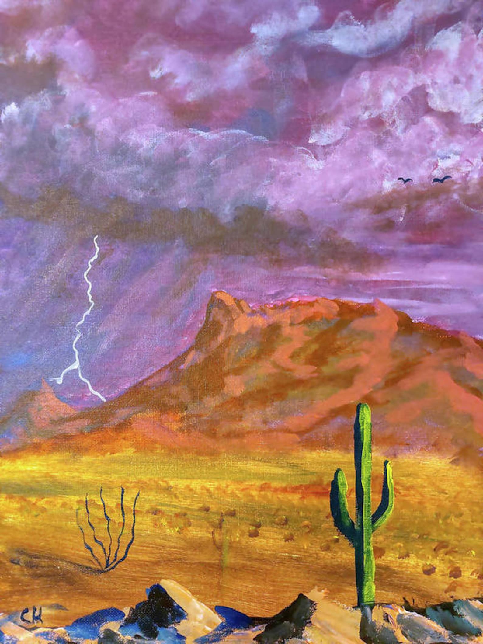 Picacho Peak Monsoon, Tucson Arizona Original Art, Acrylic Painting on ...