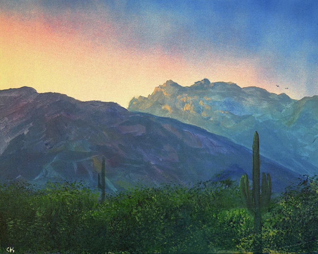 Tucson Painting, Arizona Original Art, Catalina Mountains Sunset ...