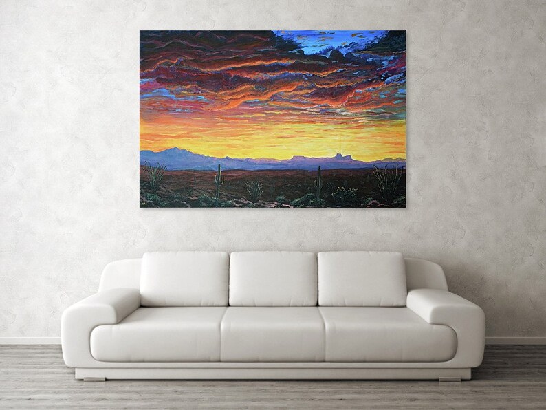 Tucson Art Print, Tucson Arizona Sunset, Arizona Sunset Painting ...
