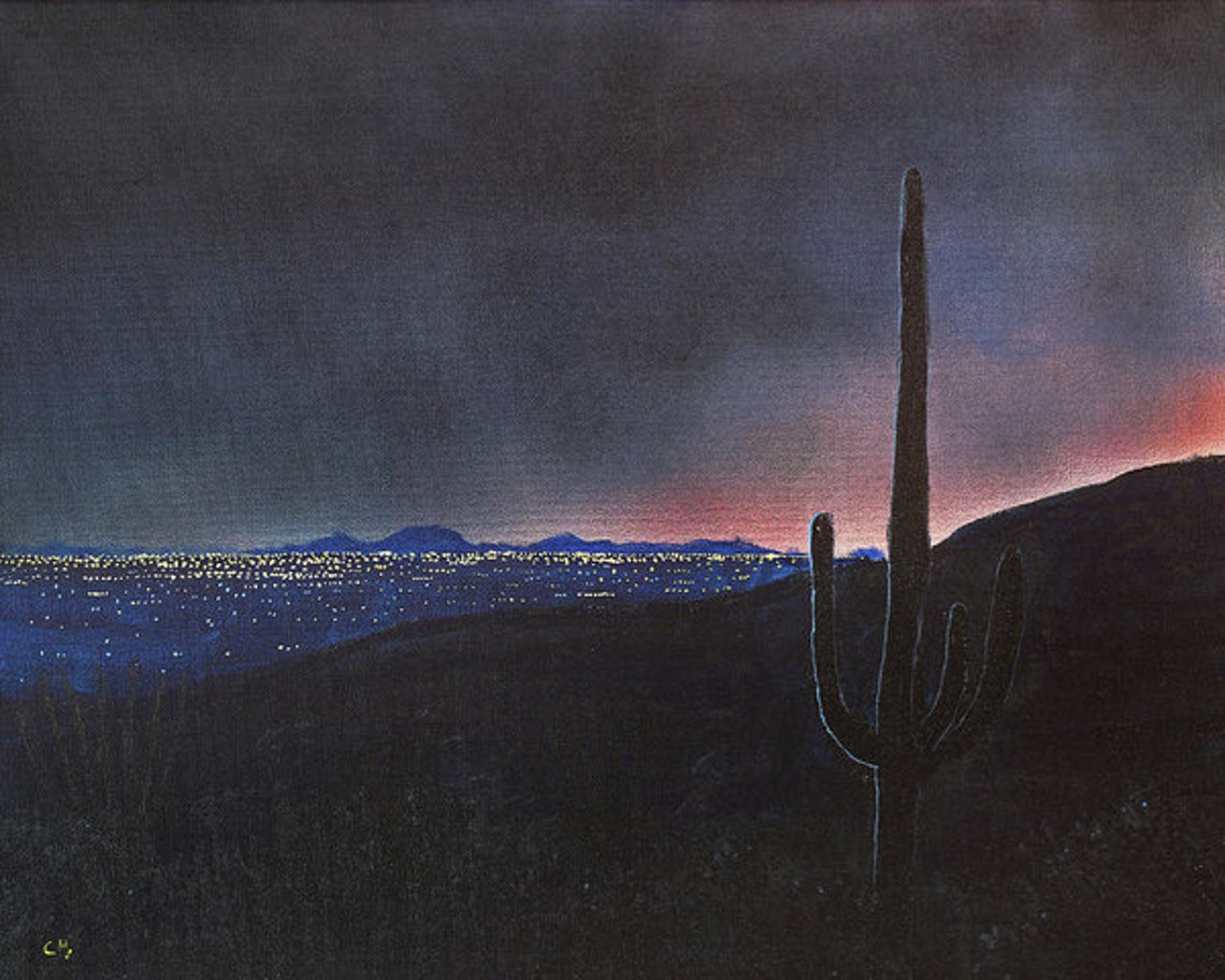 Tucson Lights Print, Southwest Painting Print, Arizona Art, Tucson City ...