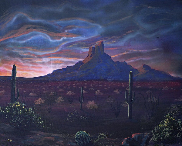 Tucson Wall Art, Picacho Peak Sunset, Arizona Desert Landscape, Monsoon ...