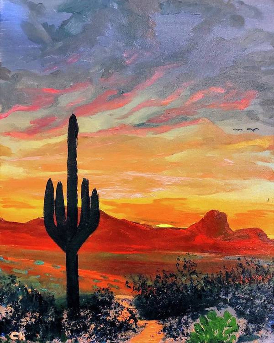Tucson Arizona Sunset Painting Twin Peaks Marana AZ - Etsy