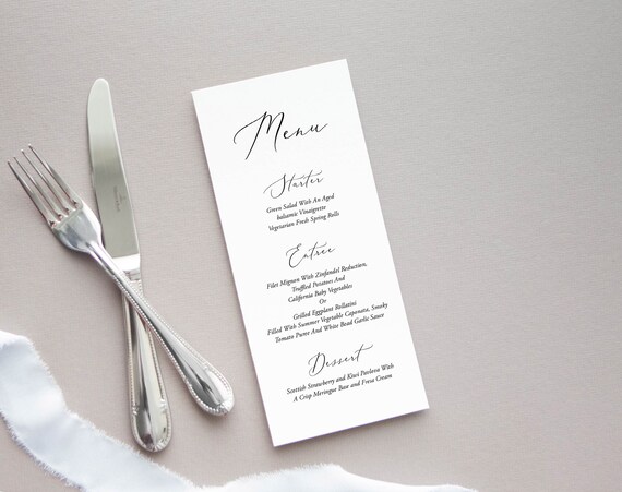 Script Wedding Menu Template Calligraphy Editable Menu | Etsy