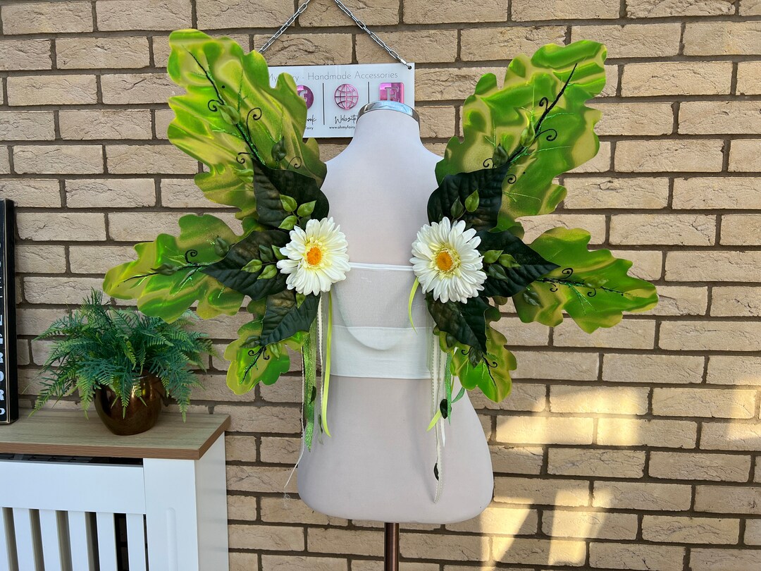 Green Woodland Pixie Wings With Pretty Flowers and Ribbons, Costume ...