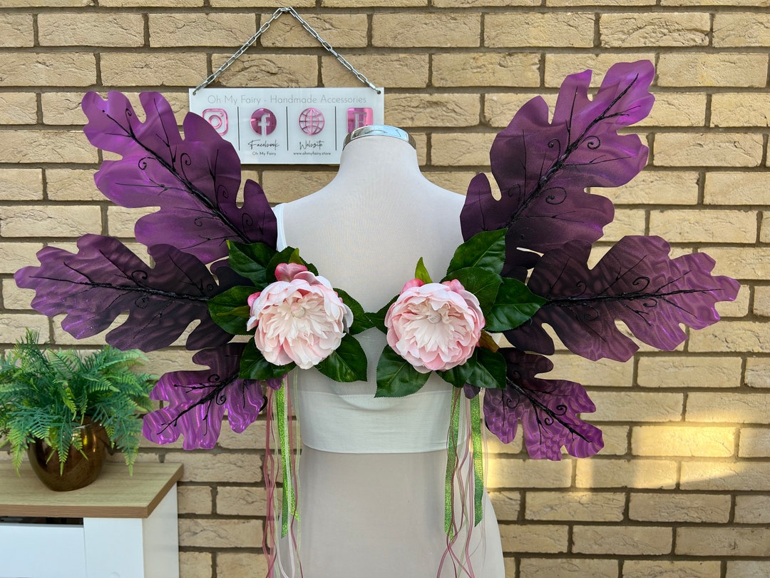 Purple and Black Dark Fae Fairy Wearable Wings With Flowers and Ribbons ...