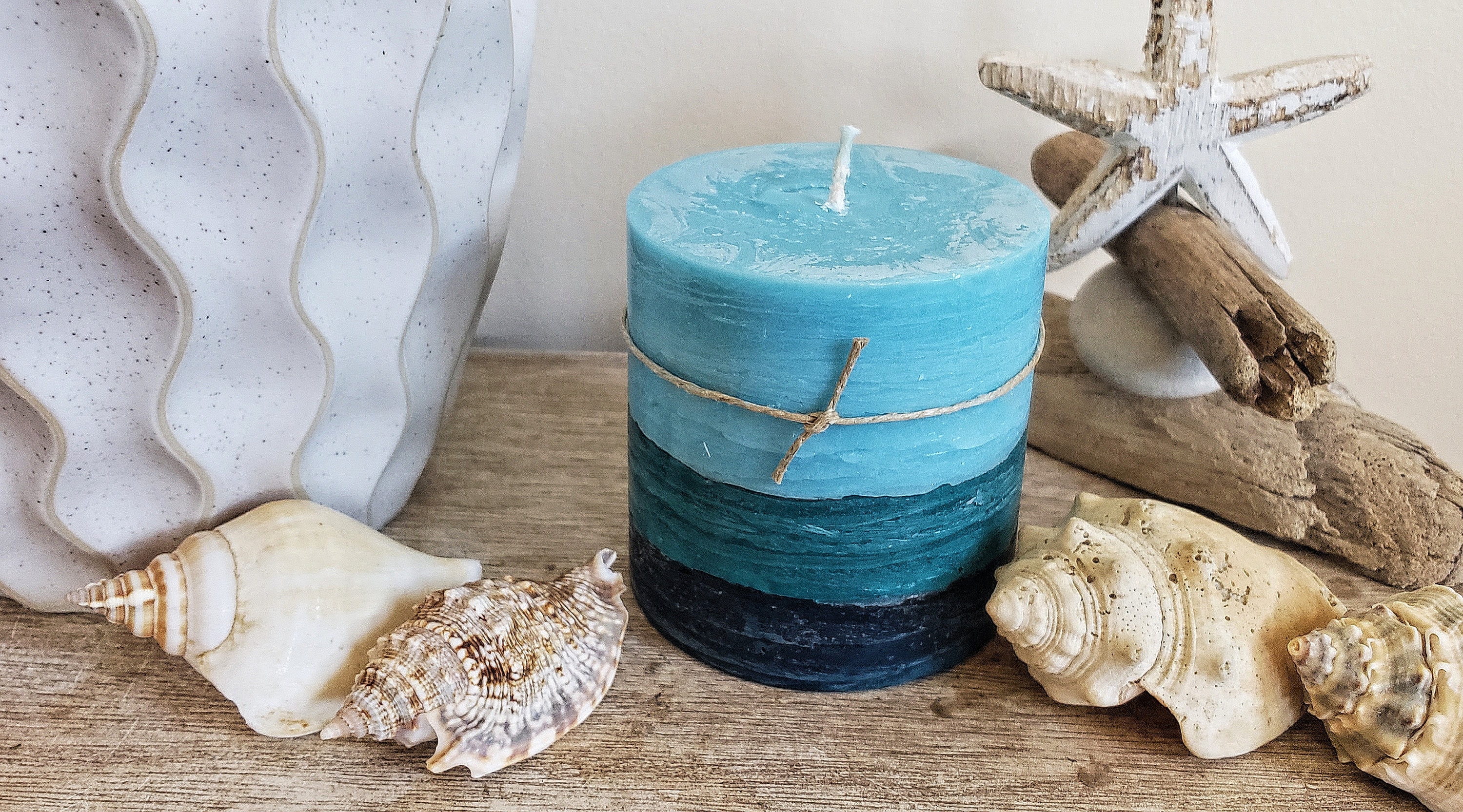 Sky Blue Aqua Navy Beach Pillar Candle - Etsy