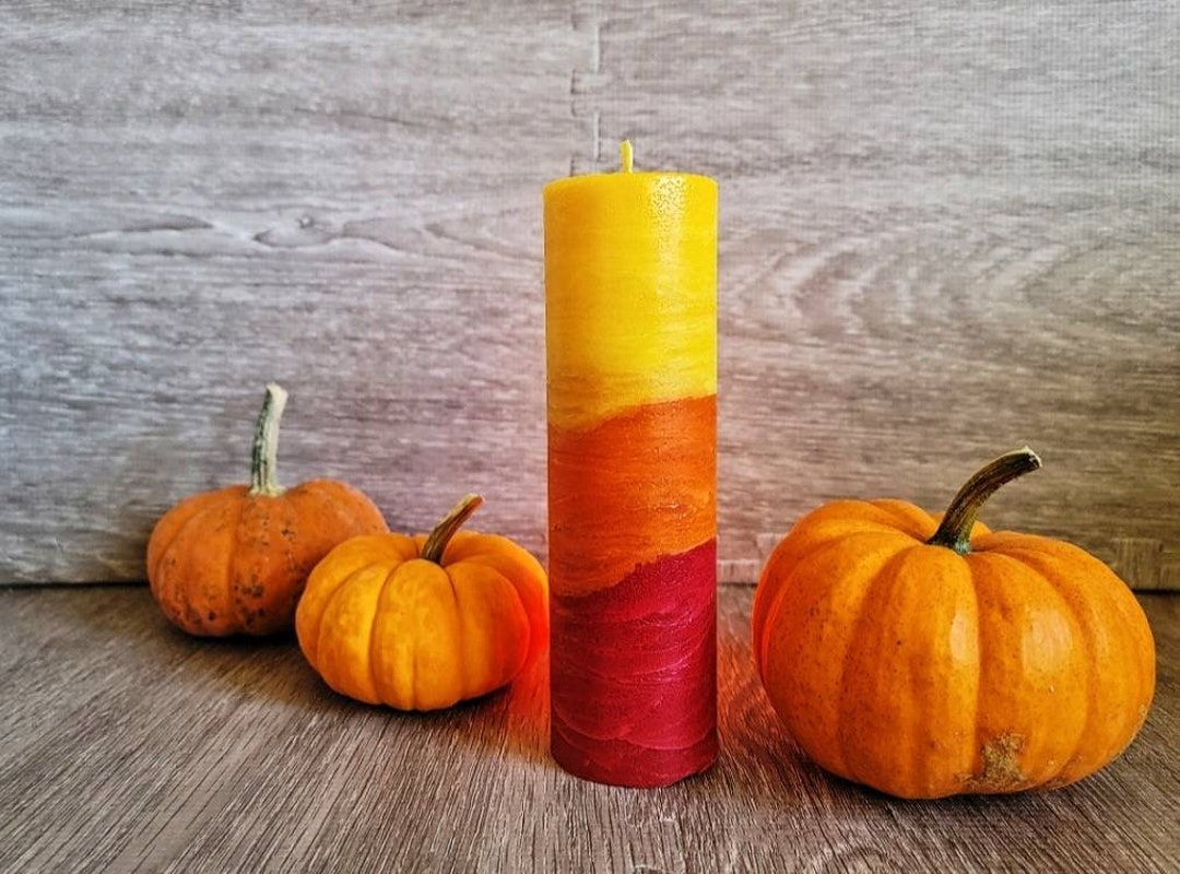 Yellow Orange Red Fall Pillar Candle - Etsy