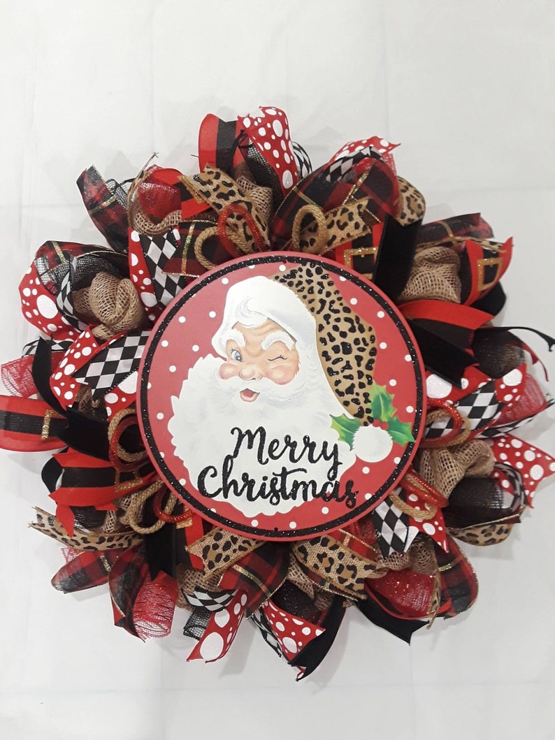 Leopard Santa Christmas Wreath, Leopard Print Christmas Wreath ...