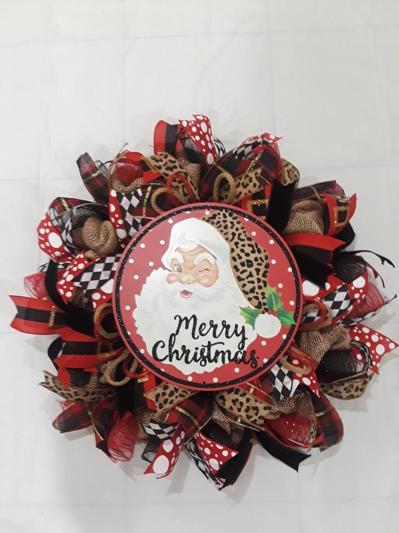 Leopard Santa Christmas Wreath Leopard Print Christmas | Etsy