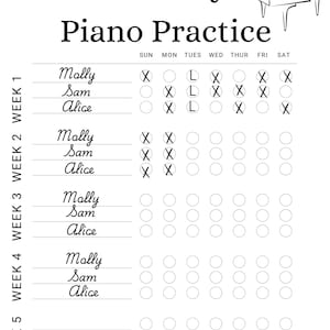 Monthly Piano Practice Chart for up to 3 Students - Etsy