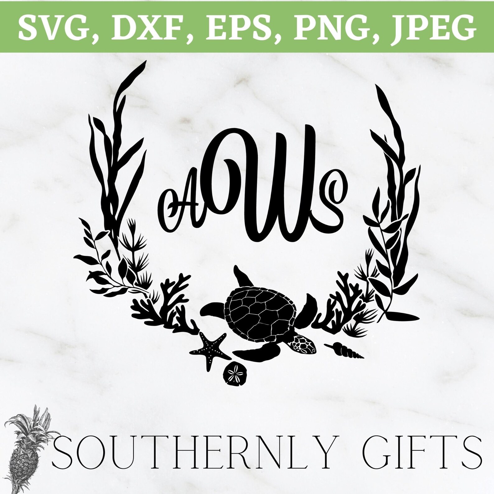 Tropical Monogram Sea Turtle SVG Turtle SVG Turtle - Etsy Canada