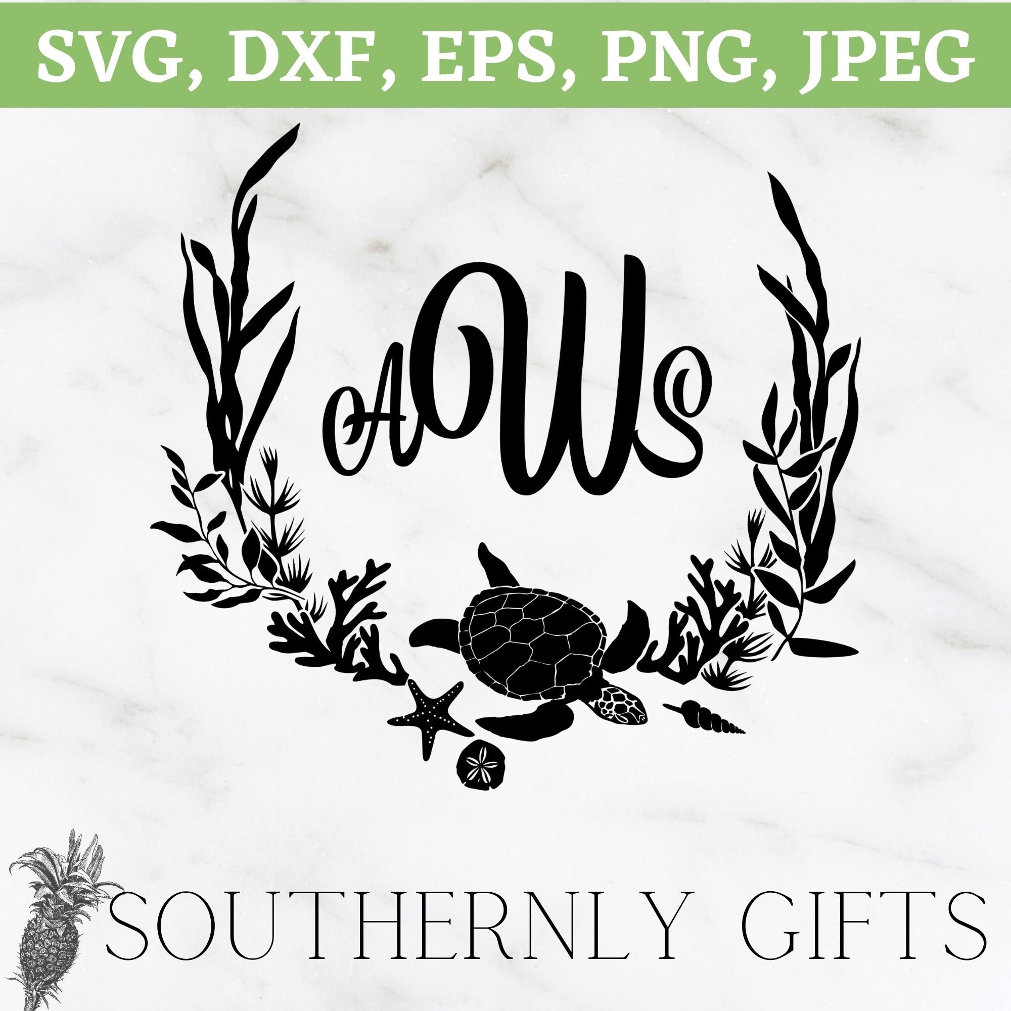 Tropical Monogram Sea Turtle SVG Turtle SVG Turtle - Etsy Canada
