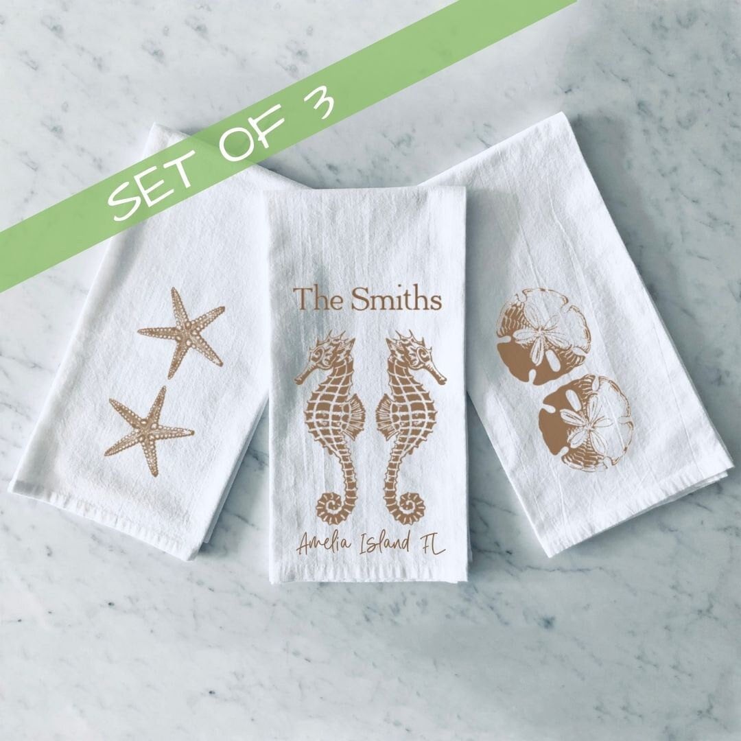 Coastal Tea Towel, Sea Shell Tea Towels, Coastal Farmhouse, Beach ...